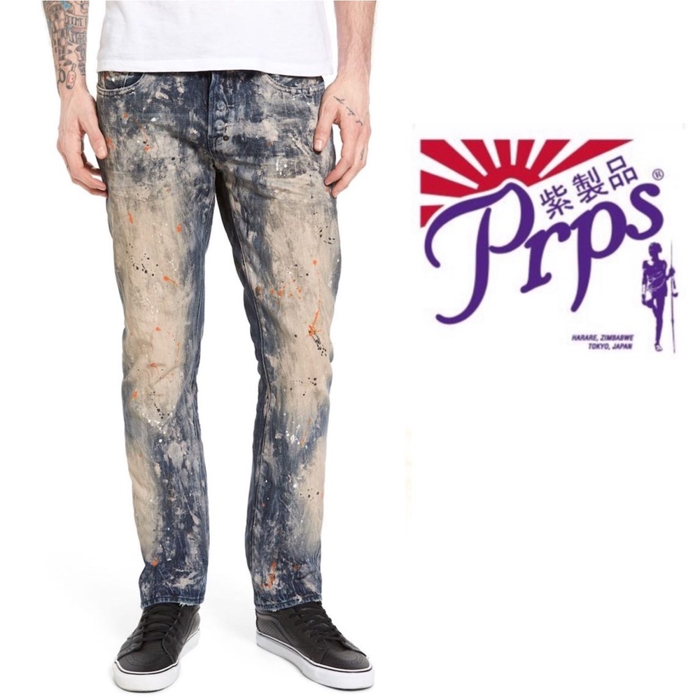 Prps Barracuda Blue Paint Splatter Straight Leg Jeans… - Gem